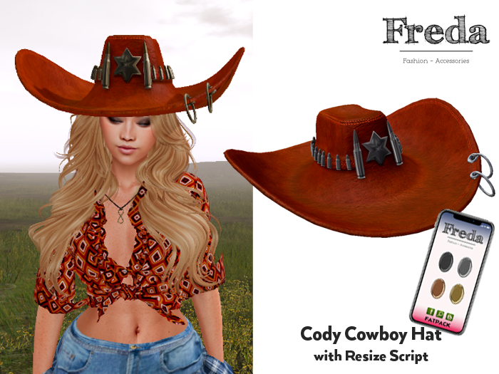 Second Life Marketplace - "Freda" Cody Oversized Cowboy Cowgirl Western Hat with Bullet Casings ...